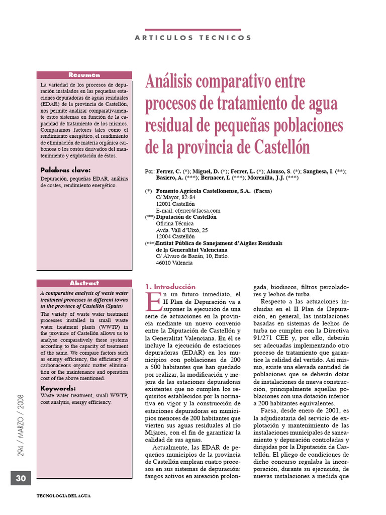 Análisis Comparativo Entre Procesos de Tratamiento de Agua Residual | PDF | Gestión de residuos ...