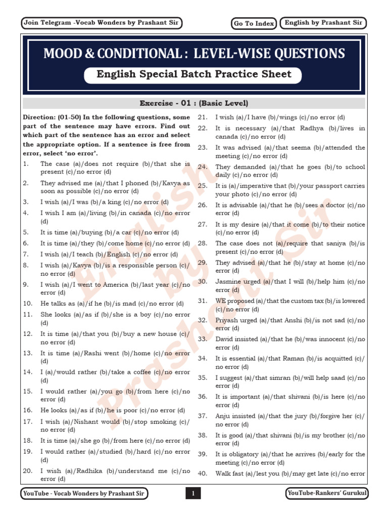 Mood & Conditional (Basic Level) | PDF | Verb | Syntax