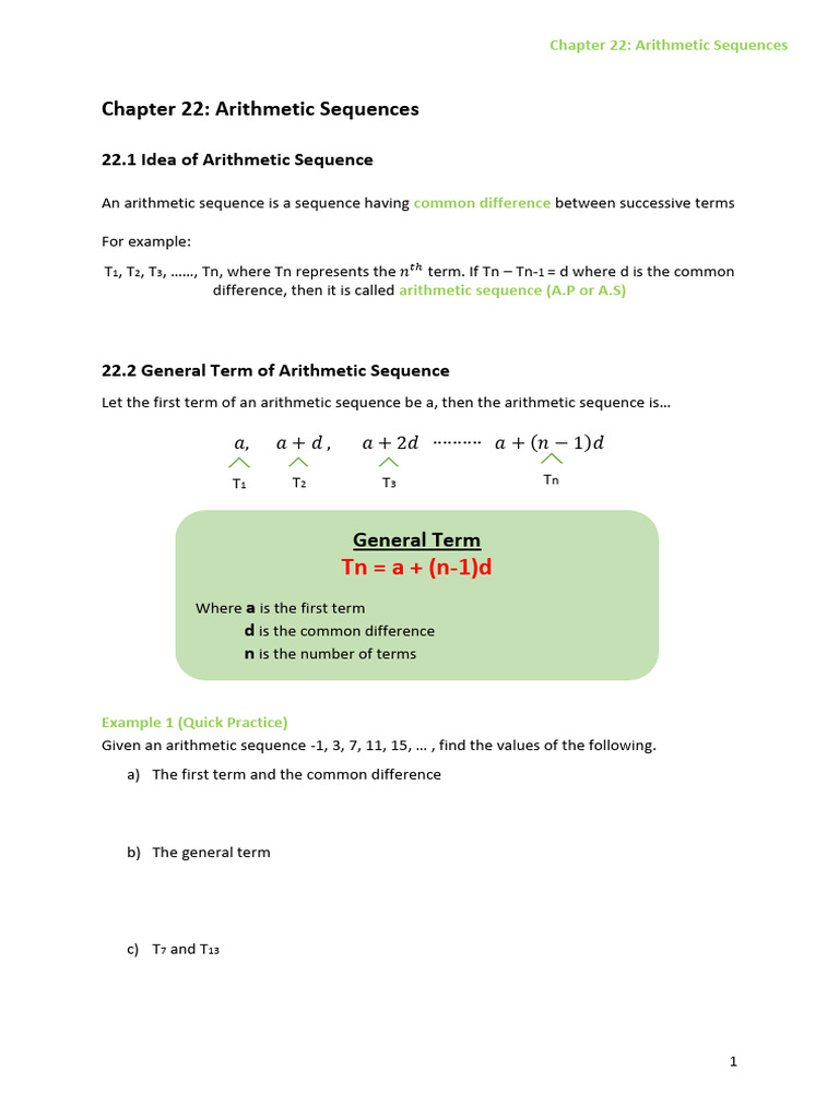 Chapter 22 - Arithmetic Sequences | PDF | Mathematical Concepts | Elementary Mathematics