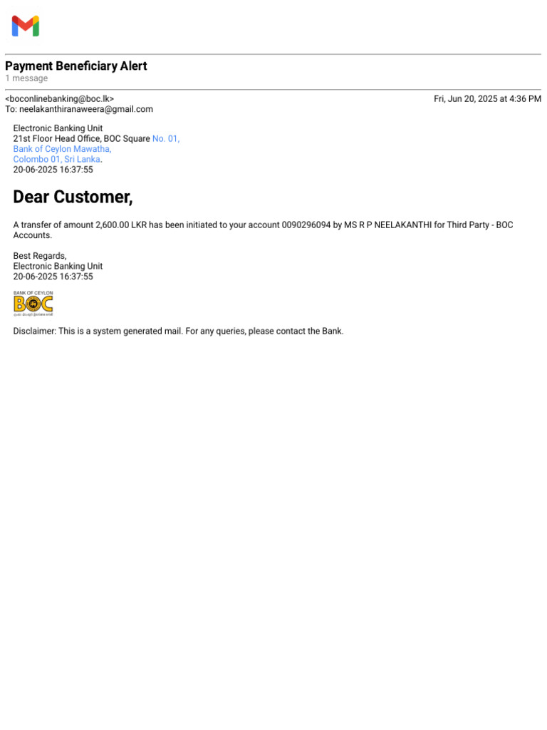 Gmail - Payment Beneficiary Alert | PDF