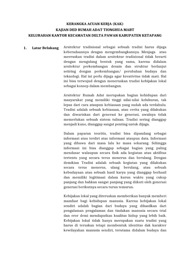 Kajian DED Rumah Adat Tionghua Ketapang | PDF