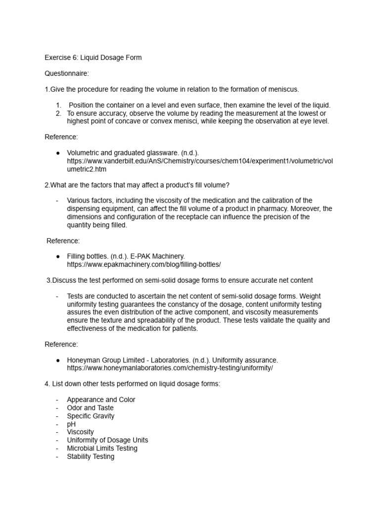 Exercise 6 Liquid Dosage Form | PDF | Liquids | Viscosity