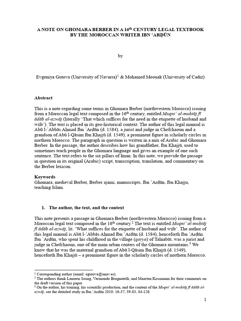 A Note On Ghomara Berber in A 16th Centu | PDF | Arabic | Berbers