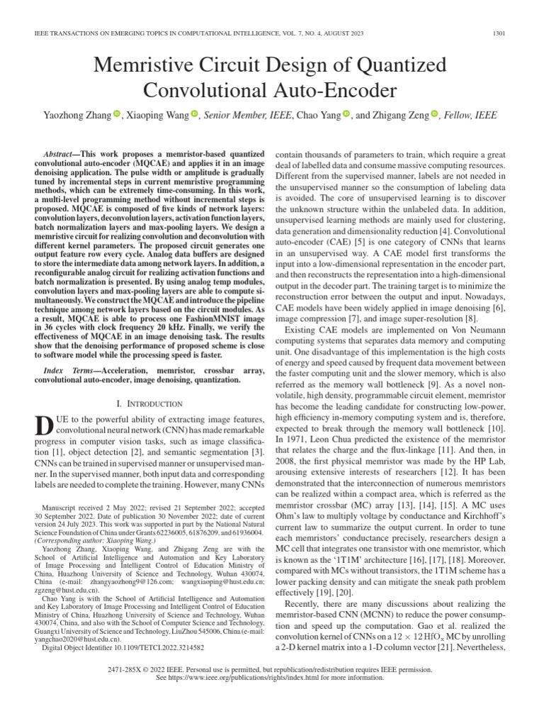 Memristive Circuit Design of Quantized Convolutional Auto-Encoder | PDF | Analog To Digital ...