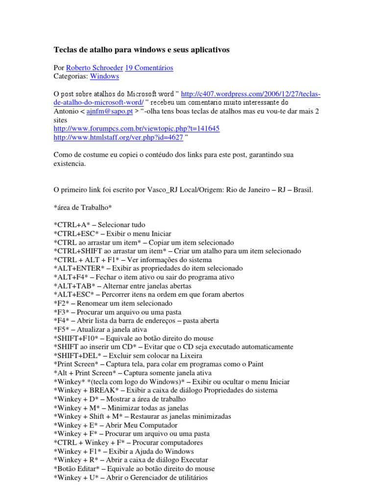 Teclas de atalho essenciais para Windows e seus principais aplicativos ...