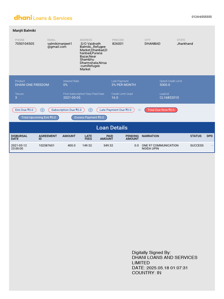 dhani_loan_statement_1747510652130 | PDF | Debt | Payments