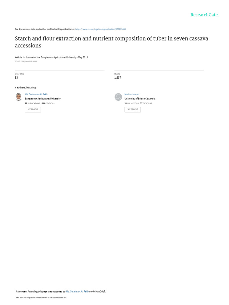 Starch and Flour Extraction and Nutrient Compositi | PDF