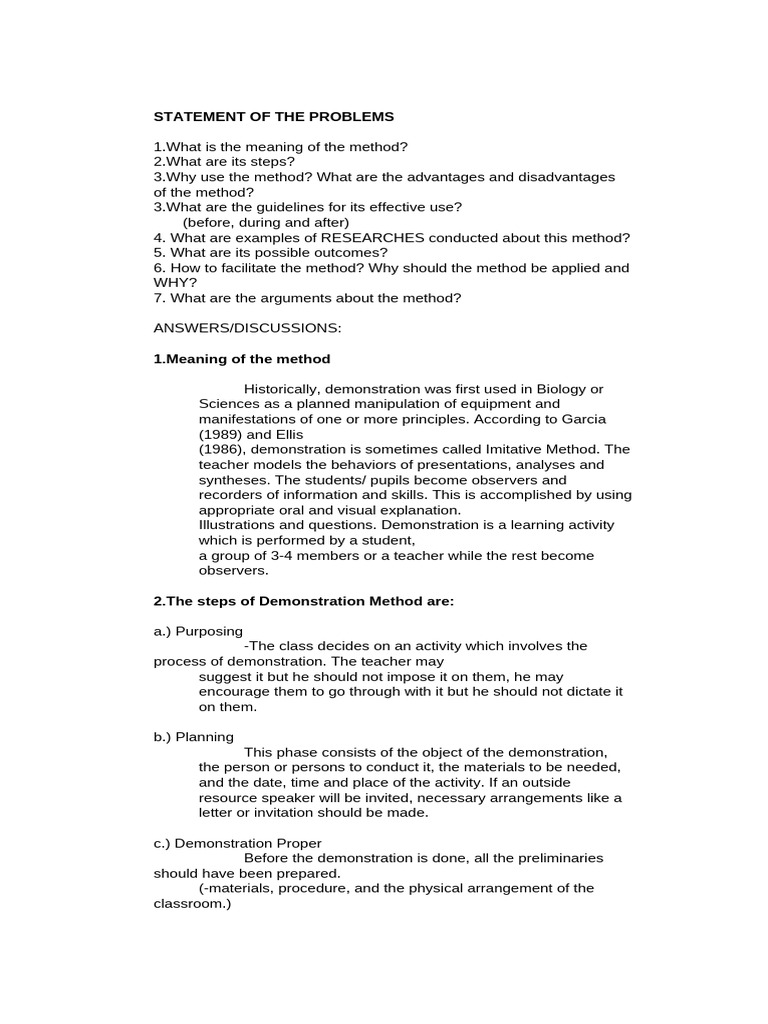 Statement of The Problems | PDF | Learning | Teachers