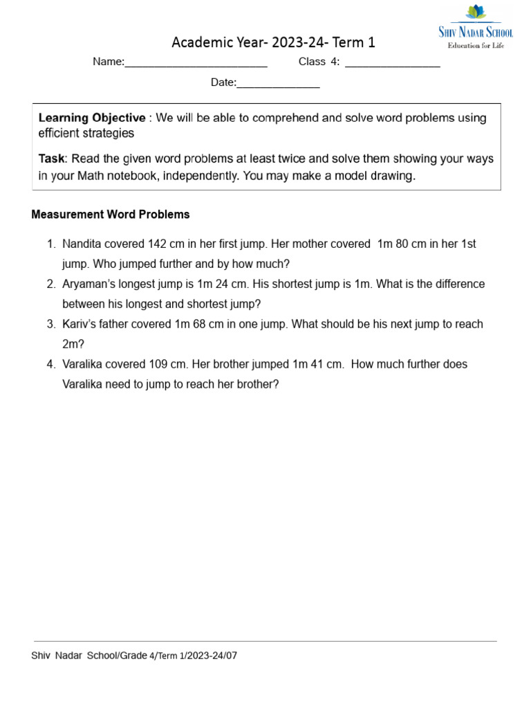 Measurement - Word Problems - 4G | PDF
