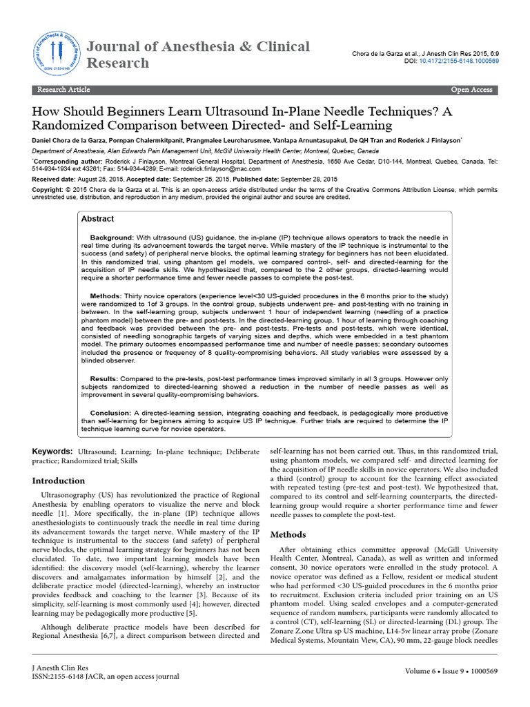 How Should Beginners Learn Ultrasound Inplane Needle Techniques A ...