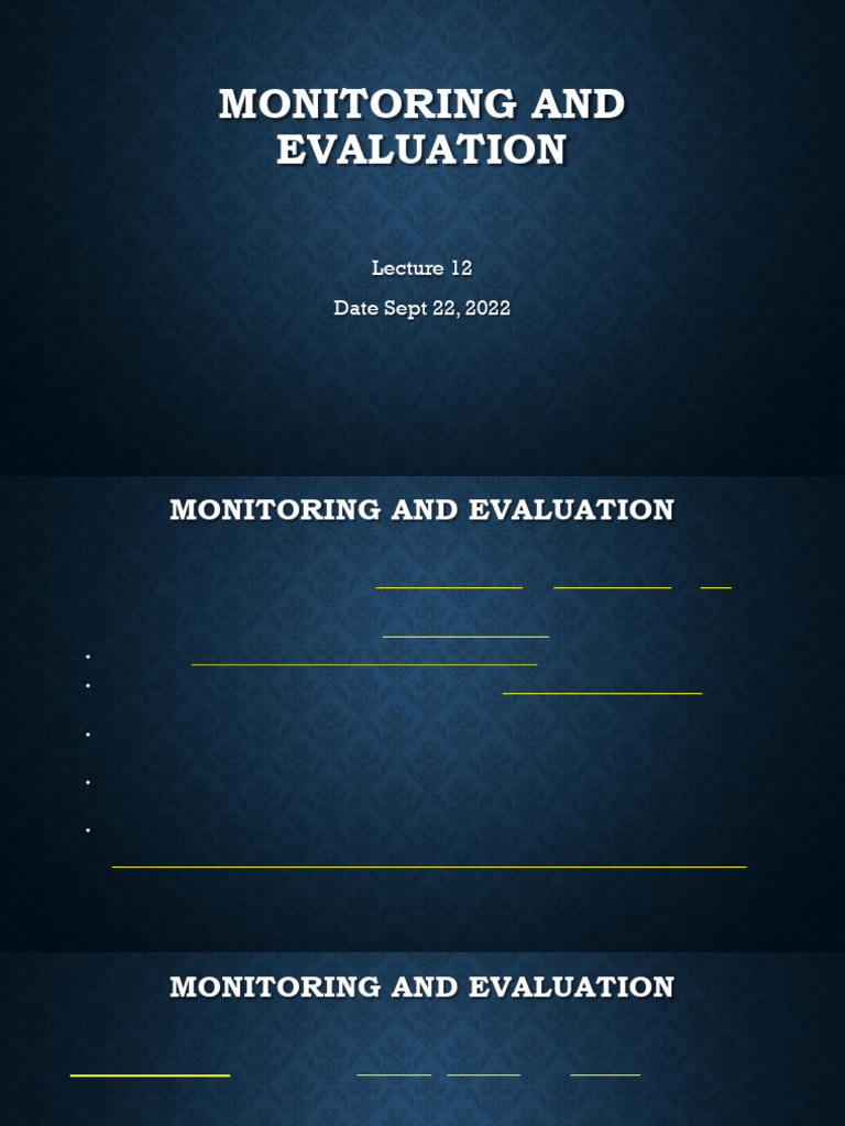 Lecture-12 (CM-Monitoring and Evaluation) | PDF | Evaluation | Project Management