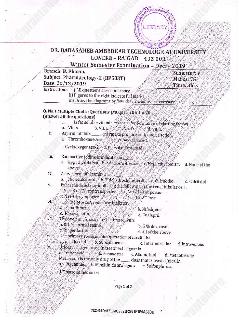 Pharmacology II ALL PYQ (Pran Tehare) | PDF | Medical Specialties | Clinical Medicine