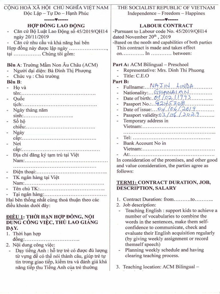 Job Contract | PDF
