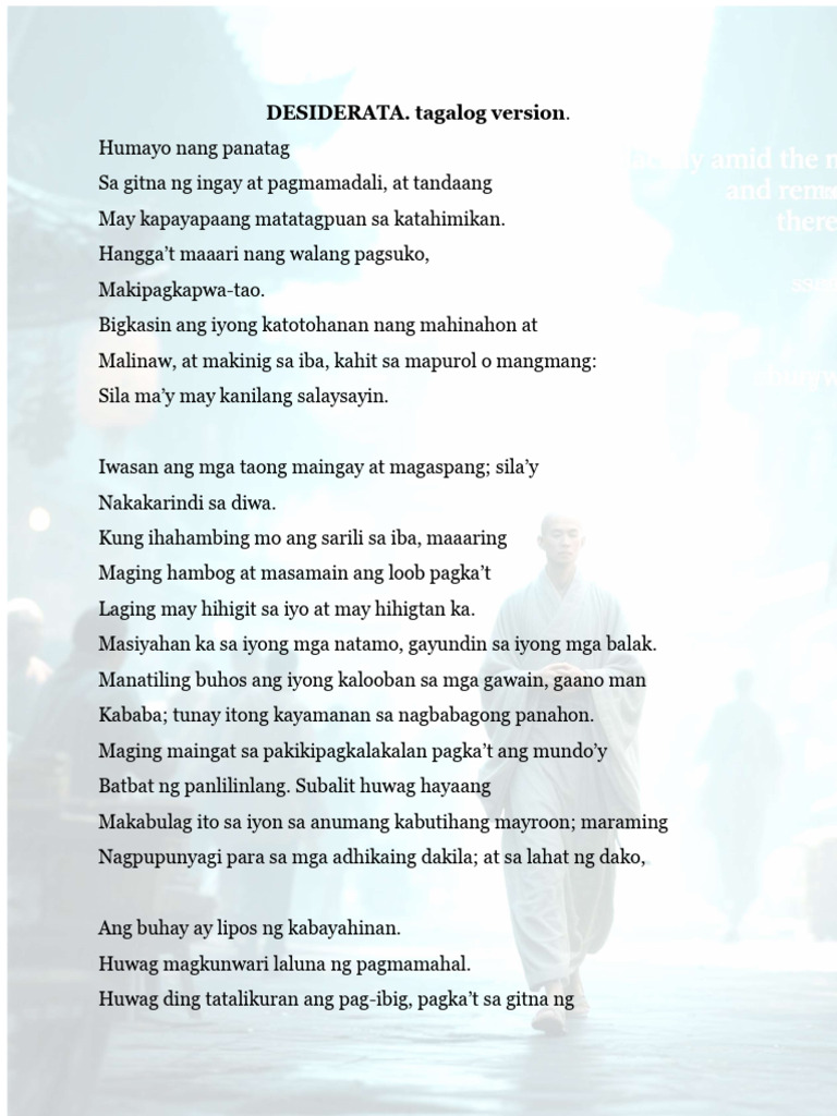 Desiderata English Tagalog Version | PDF