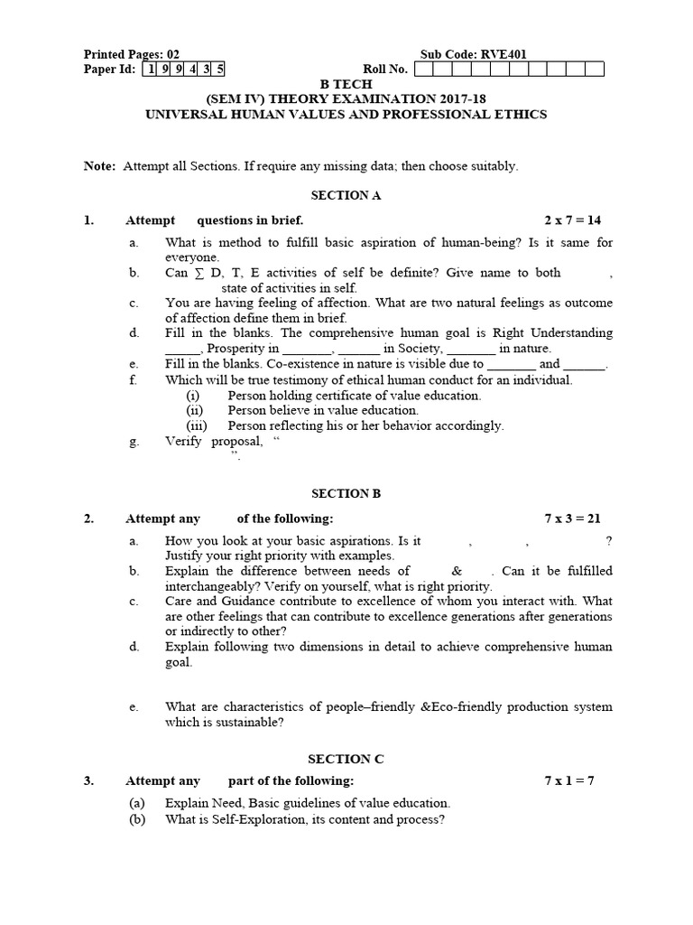 Universal Human Values - Professional Ethics Rve401 | PDF | Psychology | Behavioural Sciences