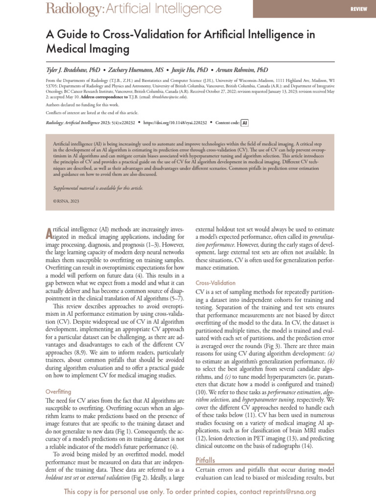 A Guide To Cross Validation For Artificial Int Pdf Cross Validation Statistics Cognition