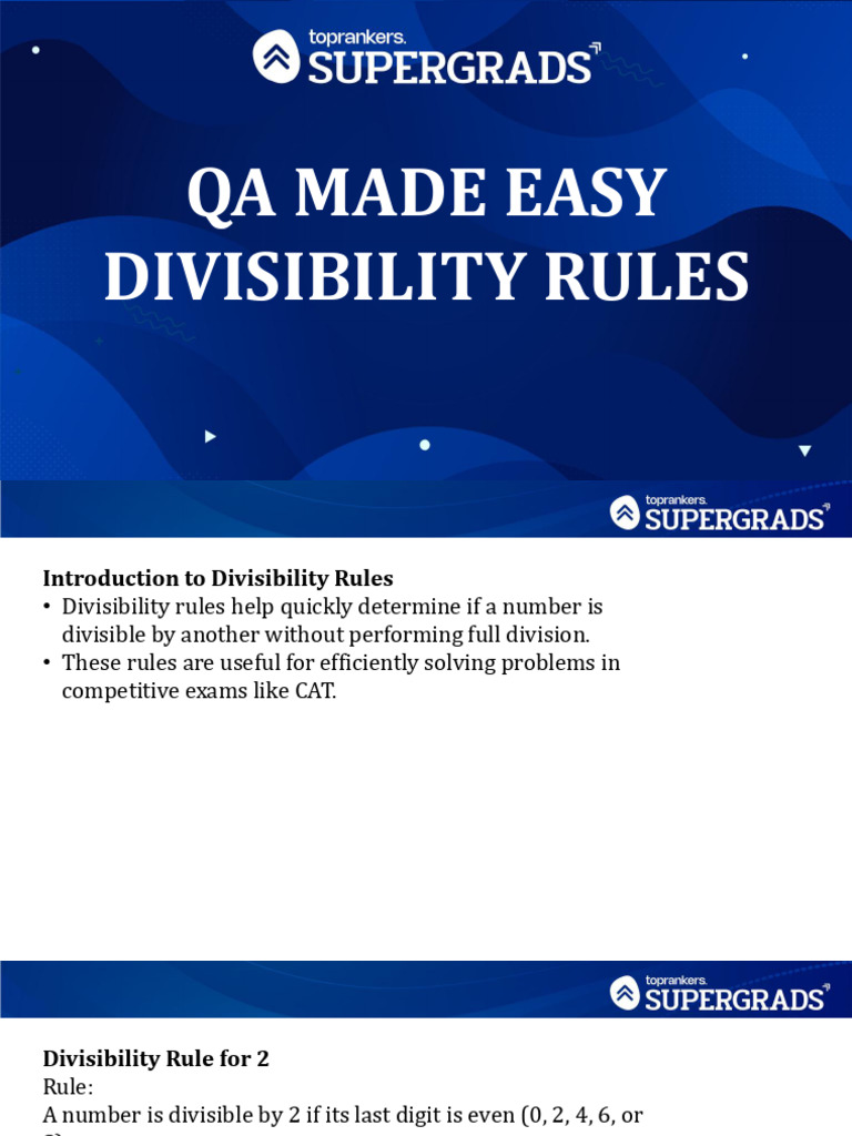 QA Made Easy - Divisibility Rules | PDF | Chess Openings | Mathematics