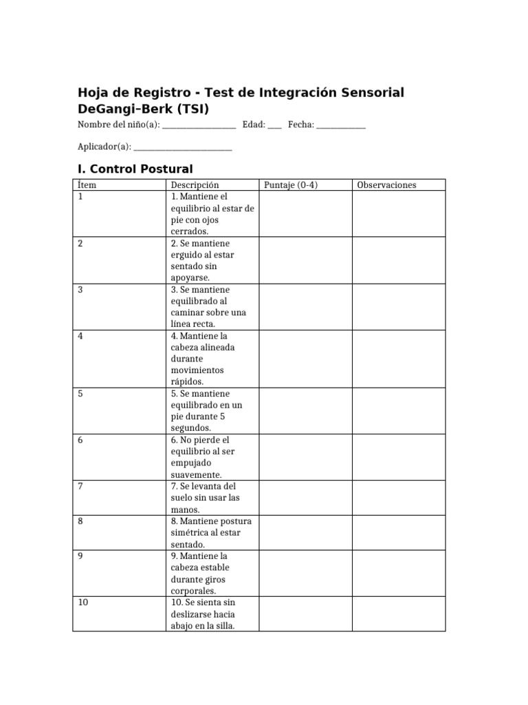 Test DeGangi-Berk: Registro de Resultados | PDF