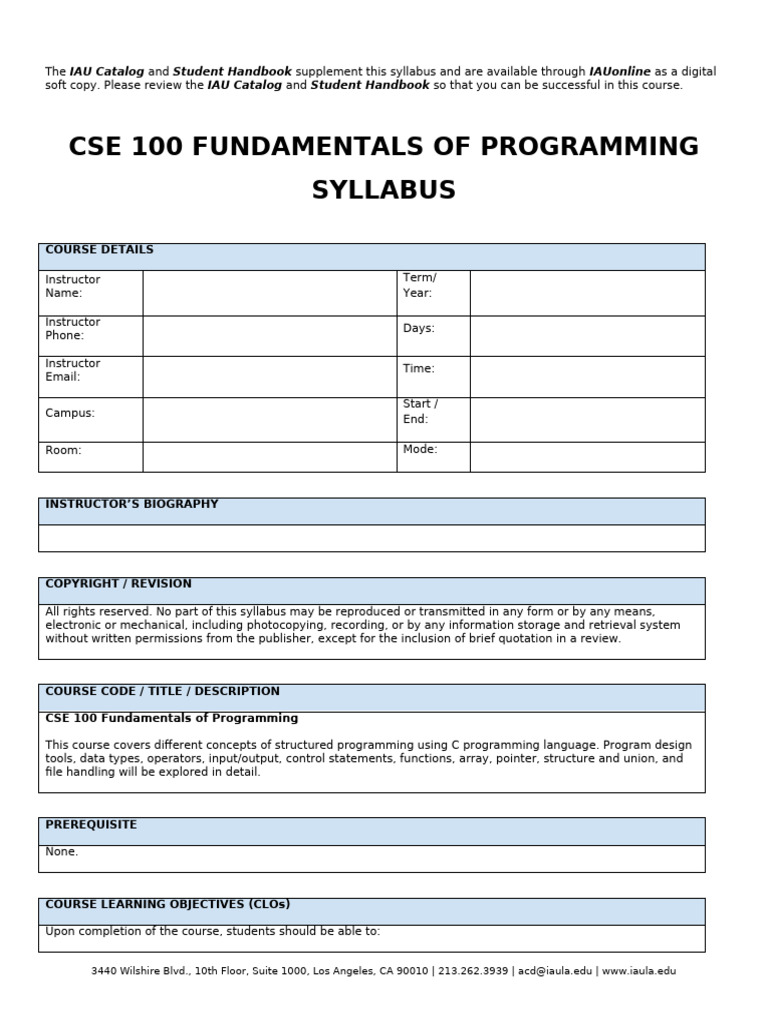 FormACD Course - Syllabus CODE Fundamentals of Programming 230820 | PDF ...
