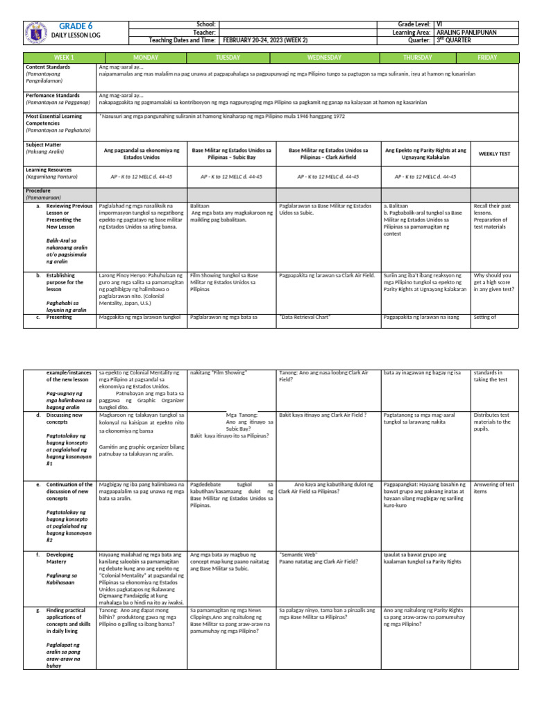 DLL Ap 6 Week 2 - Q3 | PDF