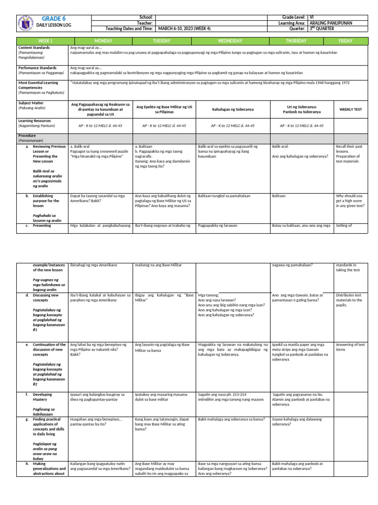 DLL Ap 6 Week 4 - Q3 | PDF
