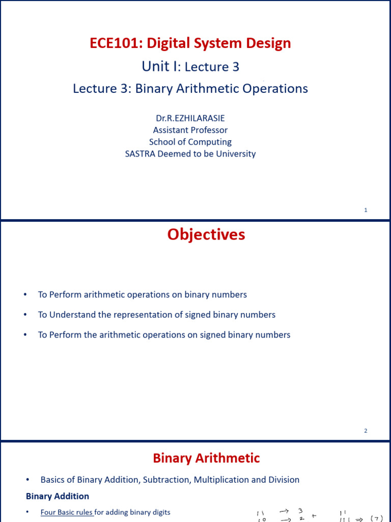 Unit 1 - Lecture - 3 - Binary Arithmetic Operators | PDF ...