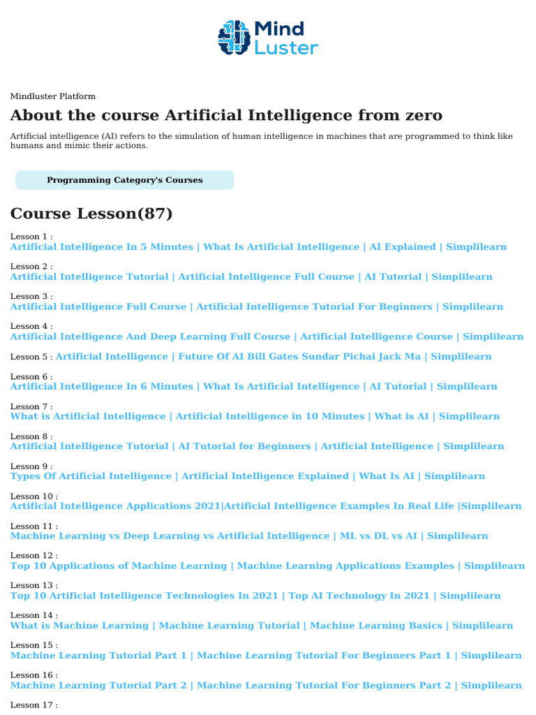 Artificial Intelligence From Zero Course Content | PDF | Deep Learning ...