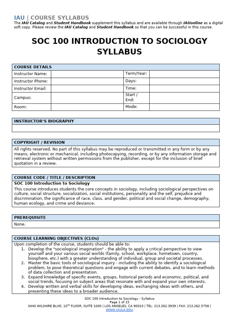 FormACD-course - syllabus-SOC 100 Introduction To Sociology-231206 ...