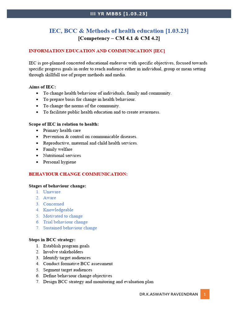 IEC and BCC in Health Education | PDF | Lecture | Family Planning