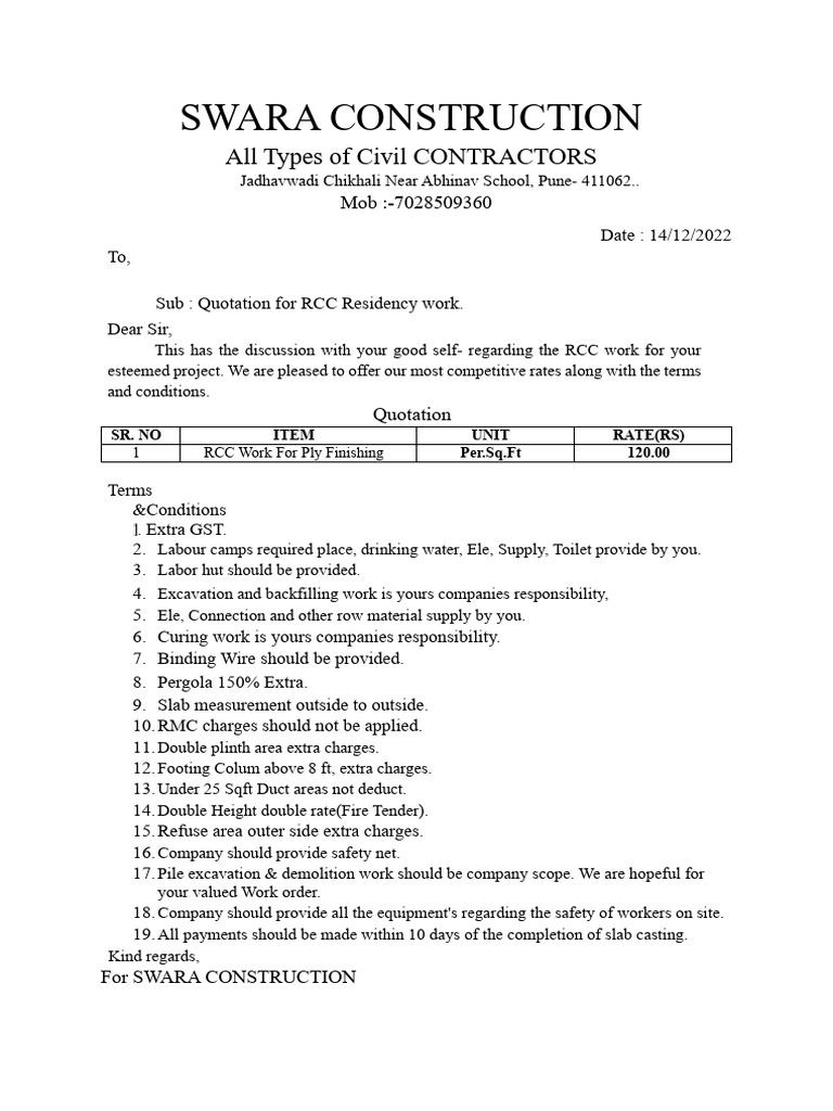 Swara Construction | PDF