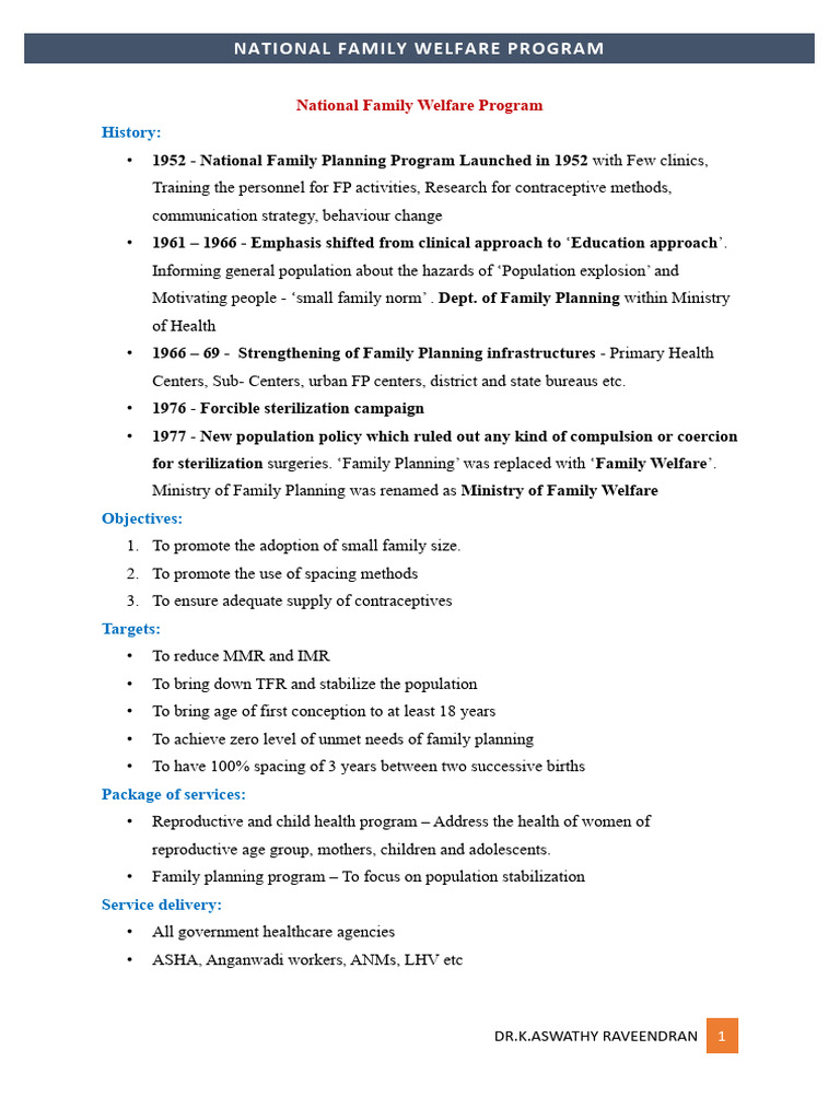 Handout National Family Welfare Program | PDF | Family Planning | Birth ...