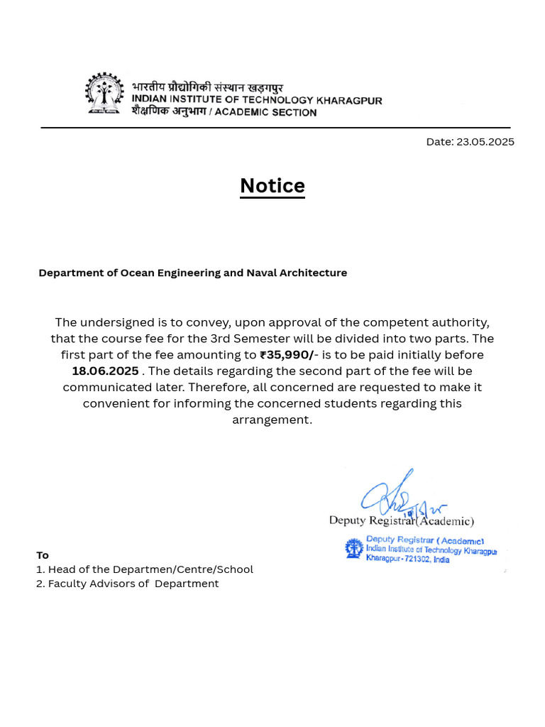 3rd Sem Fees Naval Arch Notice 2025 | PDF