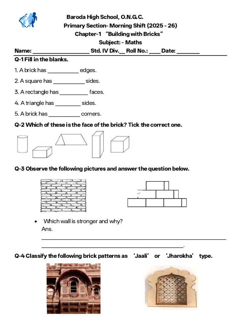 Class 4 Maths: Building with Bricks | PDF