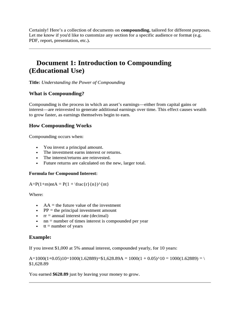 Compounding: Key Concepts and Applications | PDF | Compound Interest ...