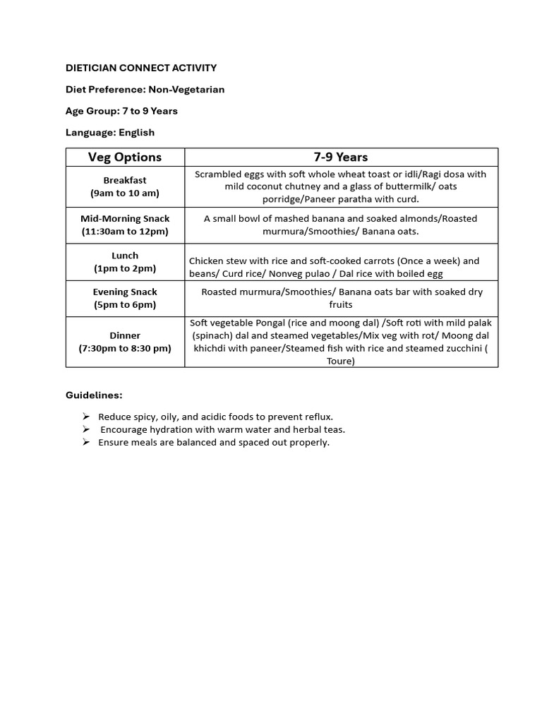 Diet Chart (Veg) 3 | PDF