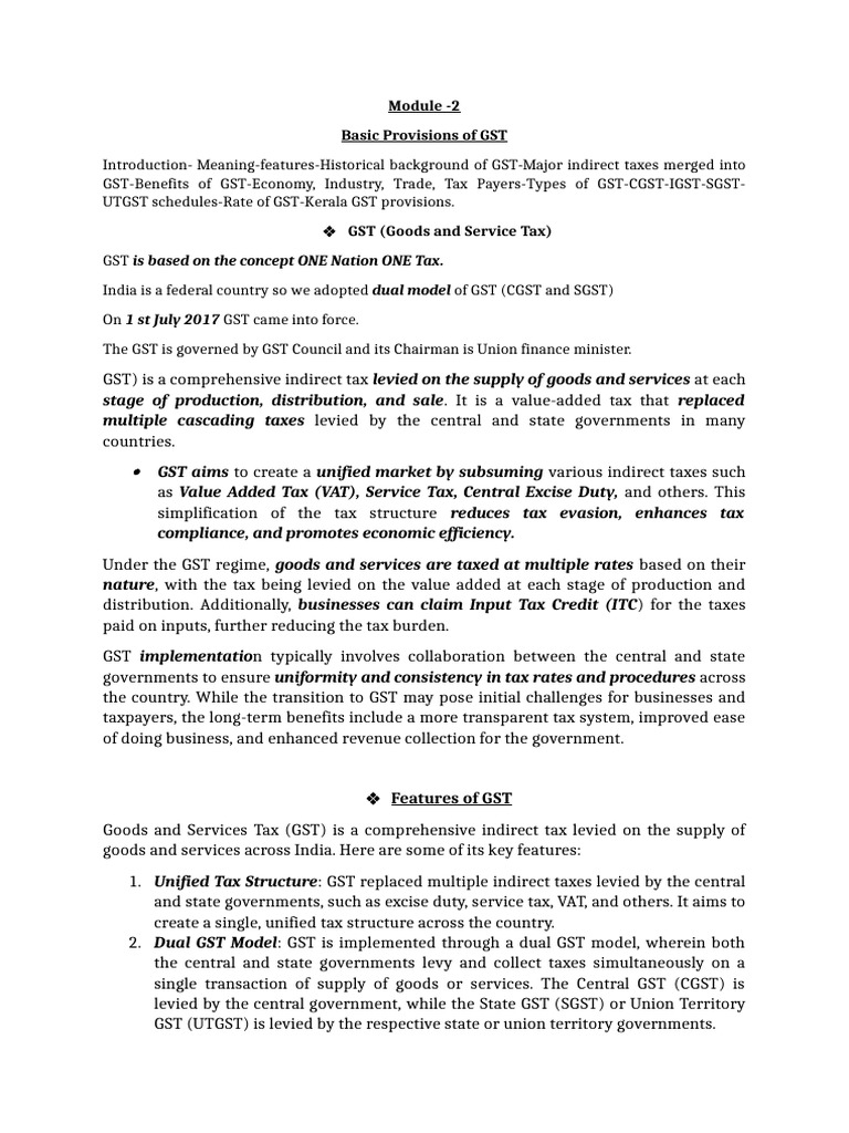 Module 2 Basic Provisions of GST | PDF | Taxes | Value Added Tax