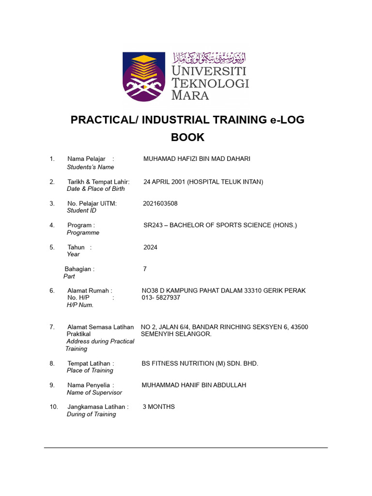 Practical Training Log for Sports Science | PDF | Nutrition | Diet ...