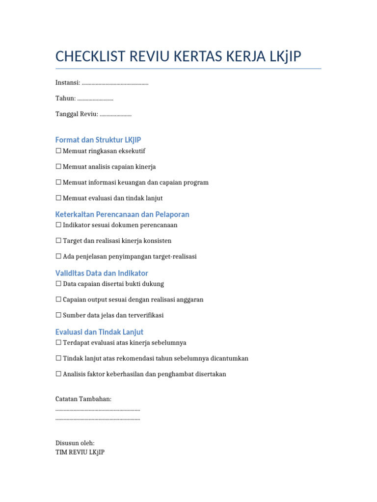 Checklist Kertas Kerja Reviu LKjIP | PDF