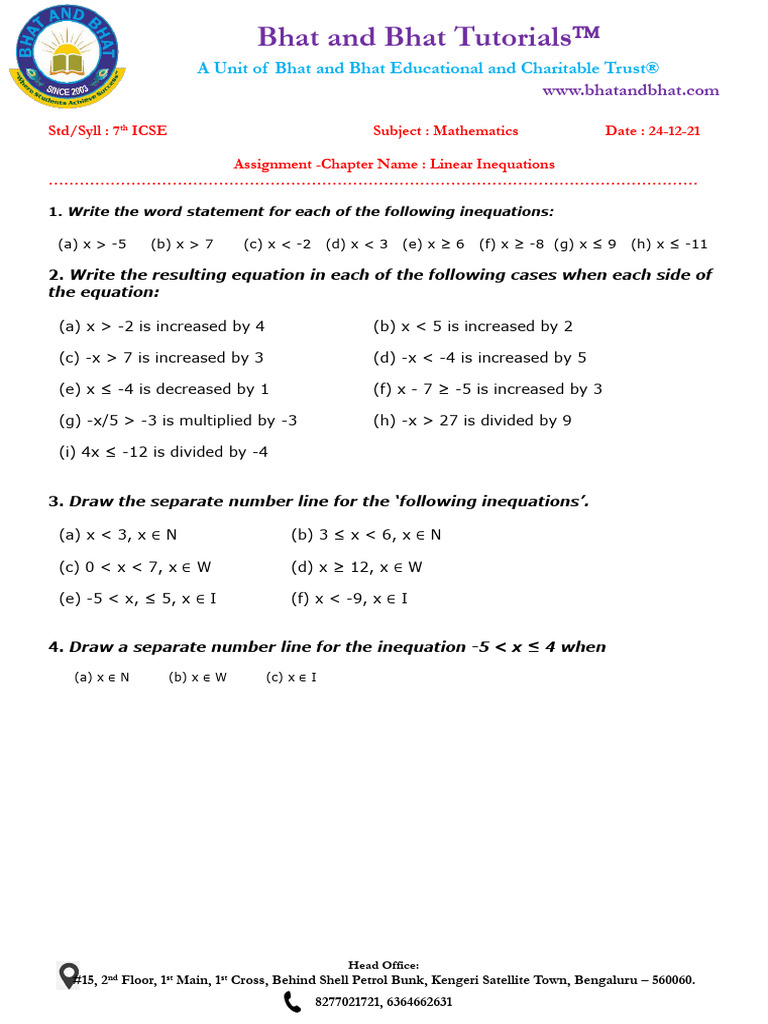 7th ICSE Maths Linear Inequations AP 21 | PDF