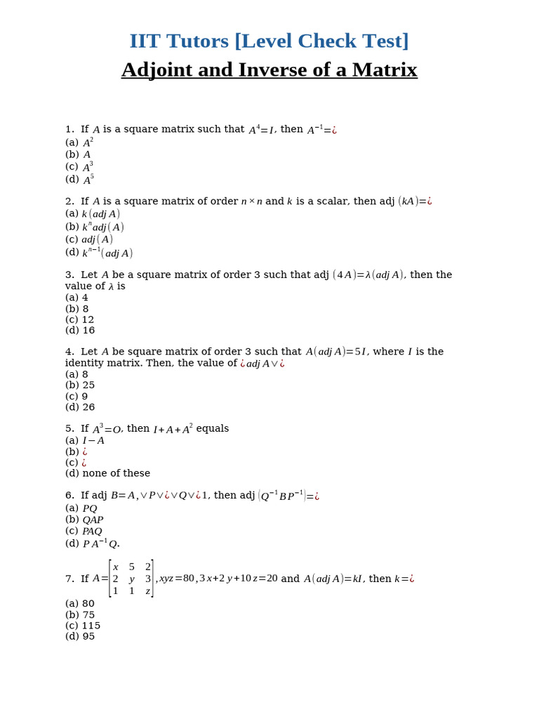 Adjoint and Inverse of A Matrix LCT | PDF | Mathematical Analysis ...
