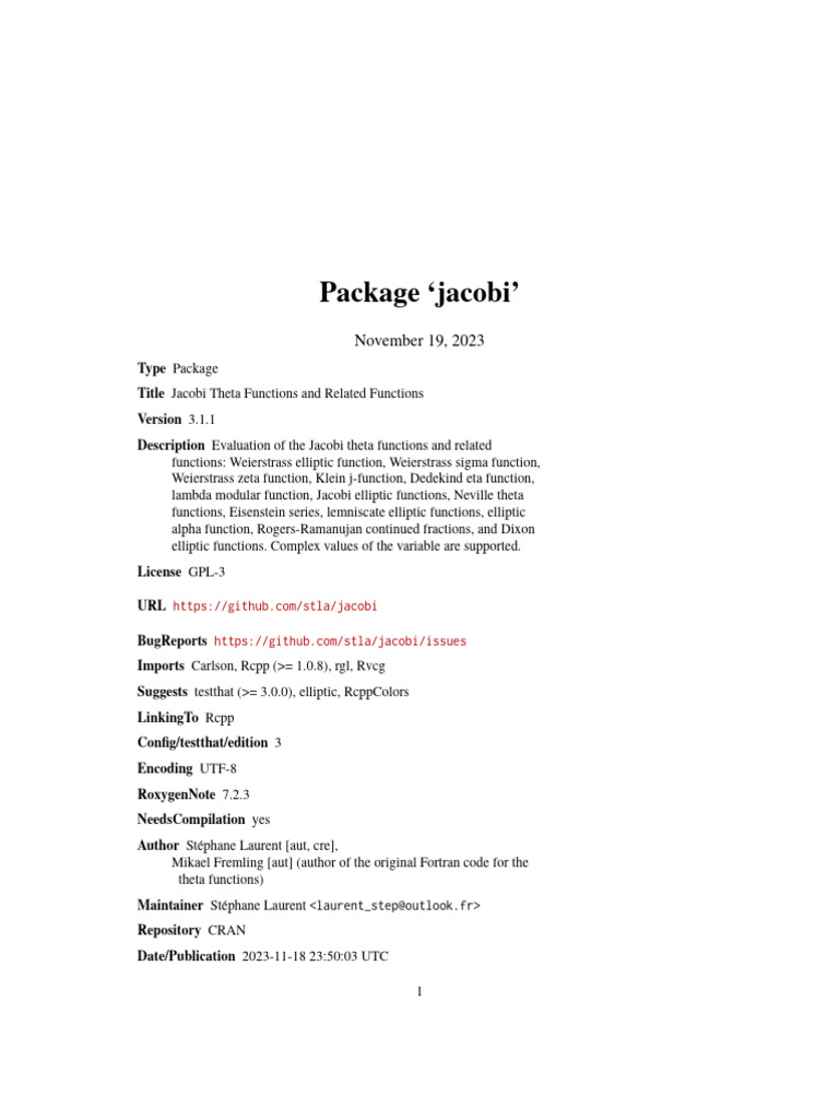 Jacobi Theta Functions Package | PDF | Special Functions | Mathematical ...