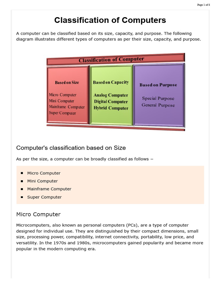 Classification of Computers | PDF | Mainframe Computer | Microcomputers