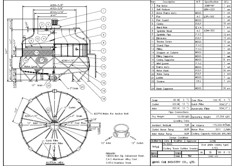 Cooling Tower Outline Drawing | PDF