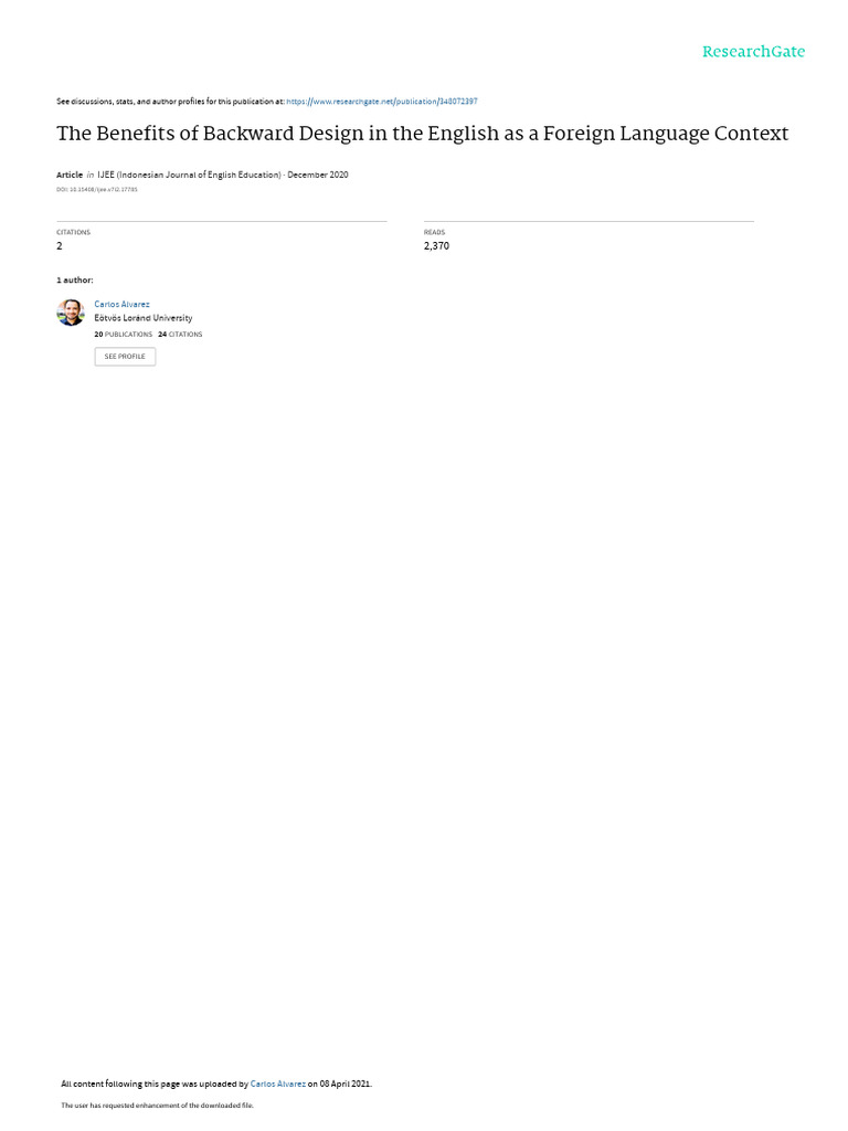 The Benefits of Backward Design in The English As A Foreign Language ...