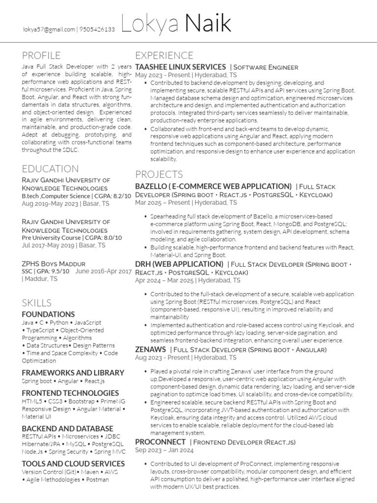 LokyaNaik Java FullStack 2yrs | PDF | Postgre Sql | Web Application