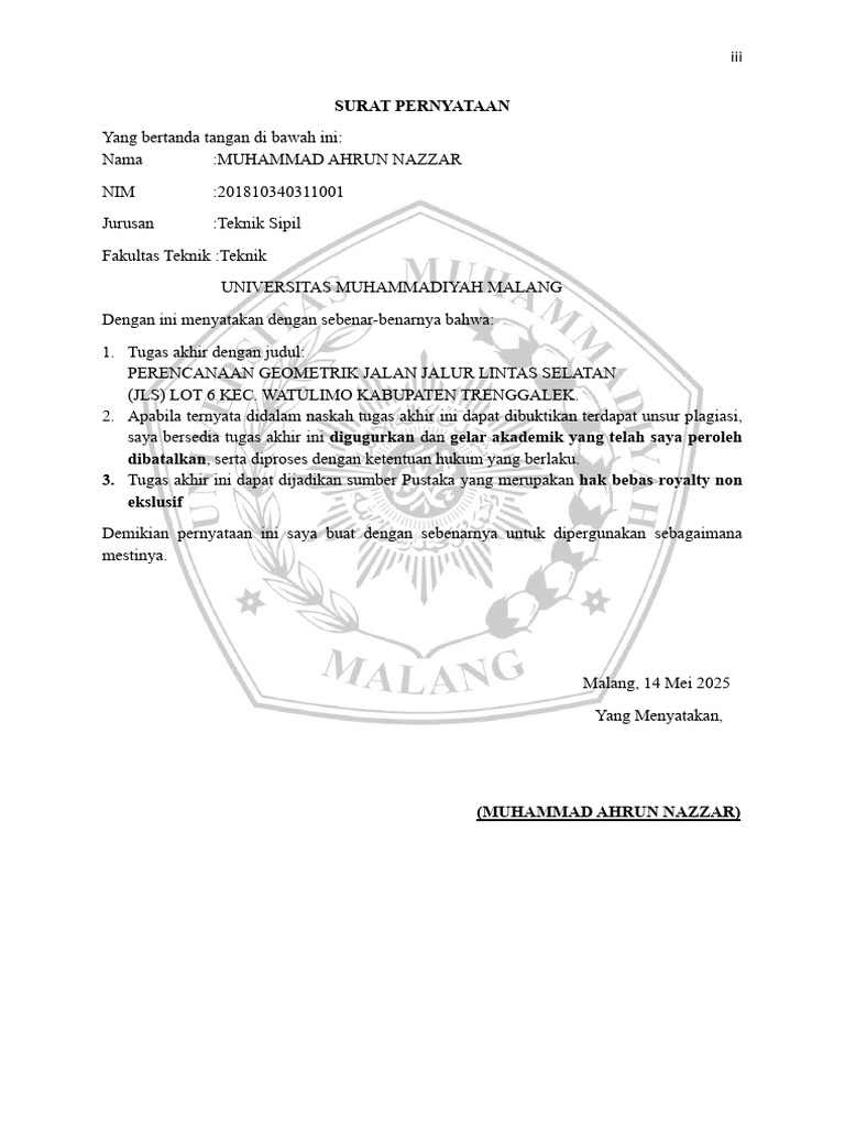 Surat Pernyataan Bermaterai 10.000 | PDF