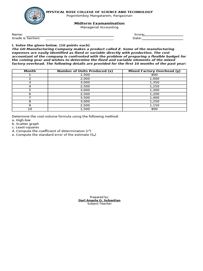 Managerial Accounting - Midterm-85 | PDF