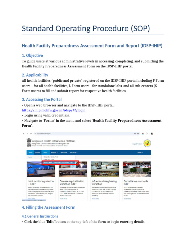 SOP Health Facility Preparedness Assessment Form 030625 | PDF | Software | Computing
