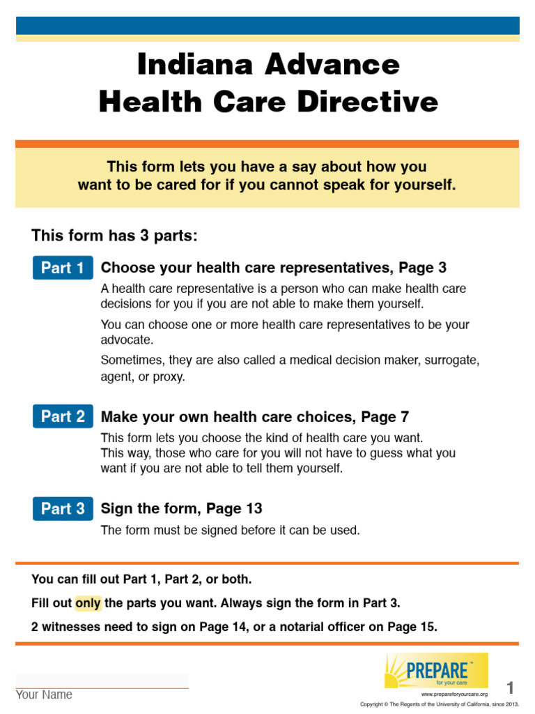 Indiana Advance Health Care Directive Form | PDF | Cardiopulmonary ...