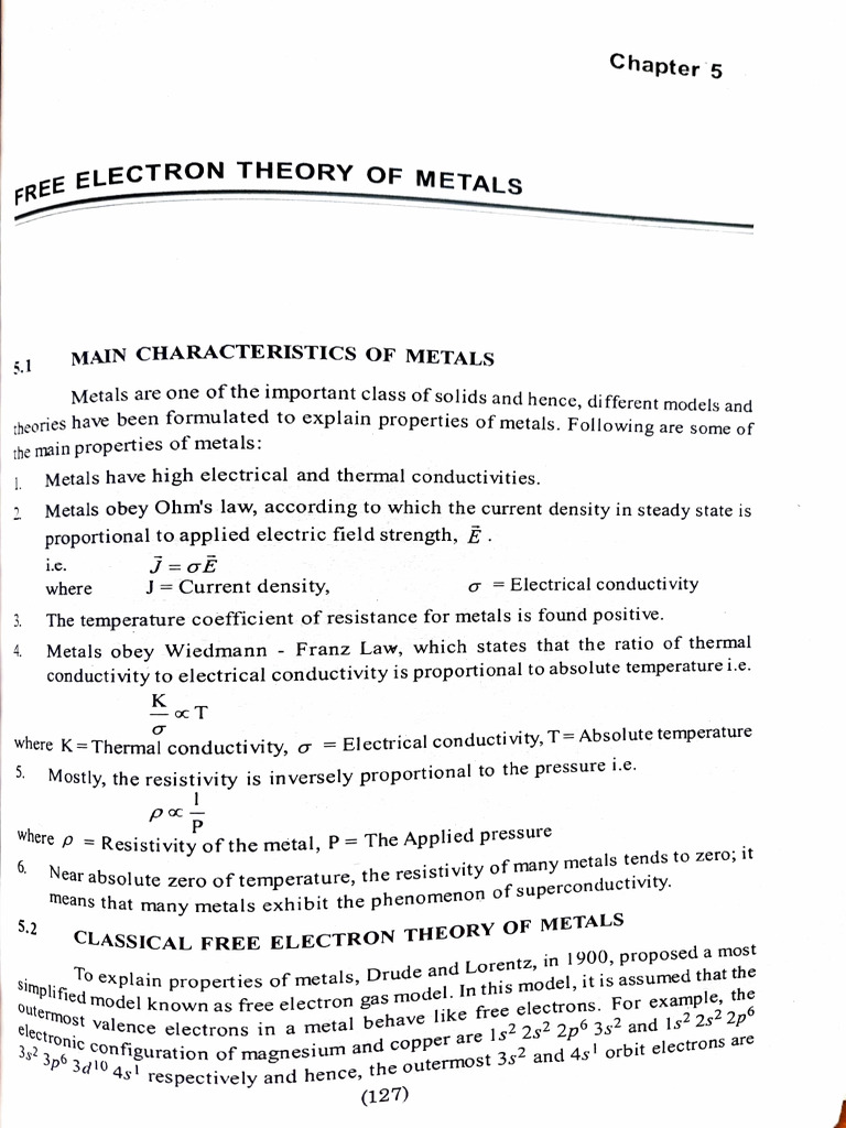 Free Electron Theory of Metals | PDF | Electrical Resistivity And Conductivity | Electron